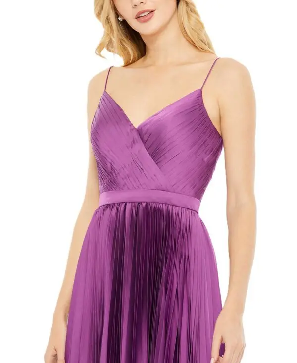 Mac Duggal Ieena Collection Pleated Satin Midi Dress