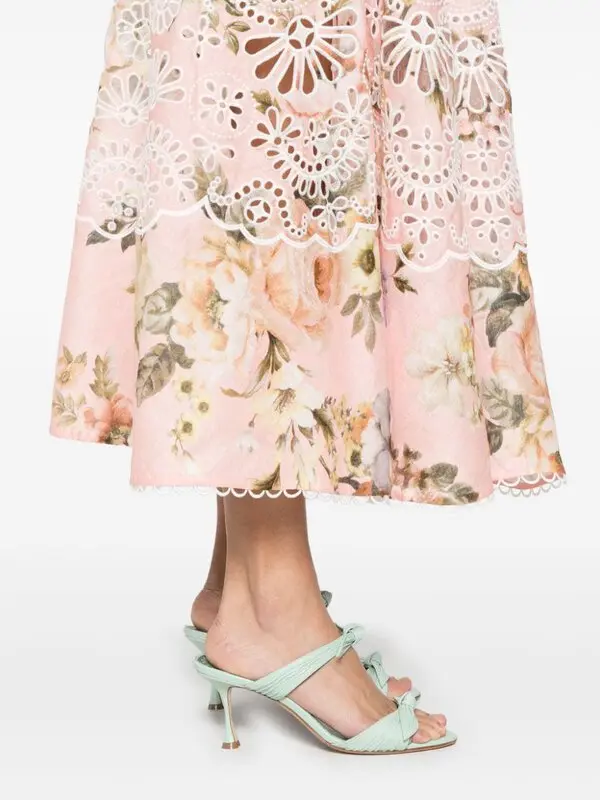 acacia broderie midi dress Zimmermann Acacia Broderie Midi Dress, Pink Floral, Size 0P