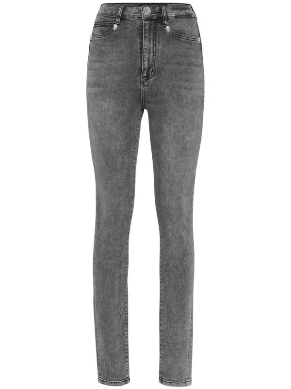 Philipp Plein Crystal-embellished High-waisted Jeans - Grey