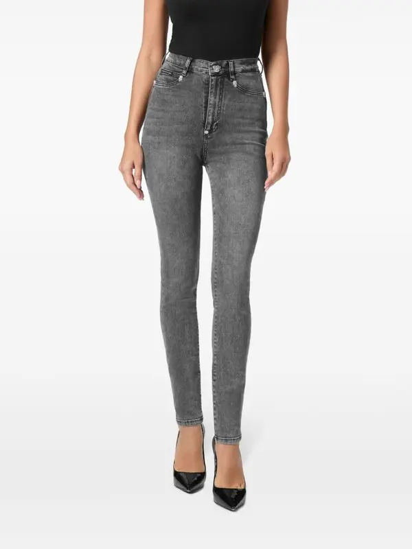Philipp Plein Crystal-embellished High-waisted Jeans - Grey