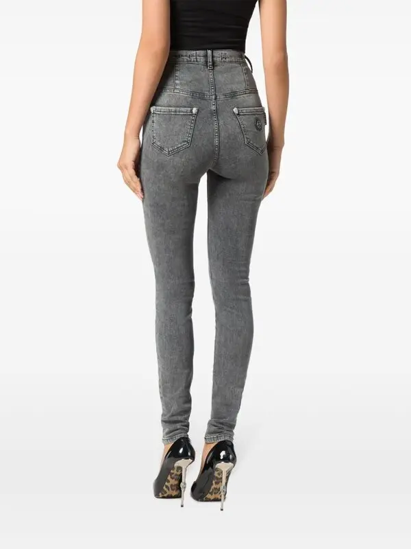 Philipp Plein Crystal-embellished High-waisted Jeans - Grey