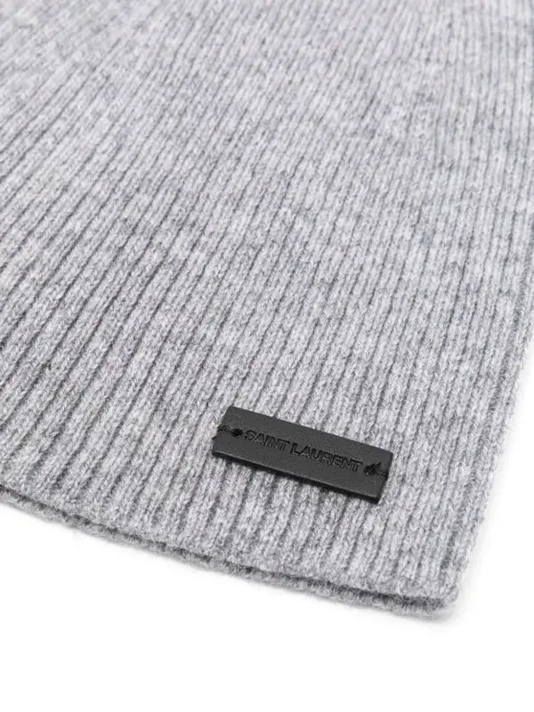 Saint Laurent Ribbed Beanie - Grey