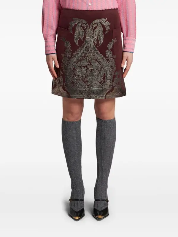 Etro Printed Metallic-effect Mini Skirt - Red