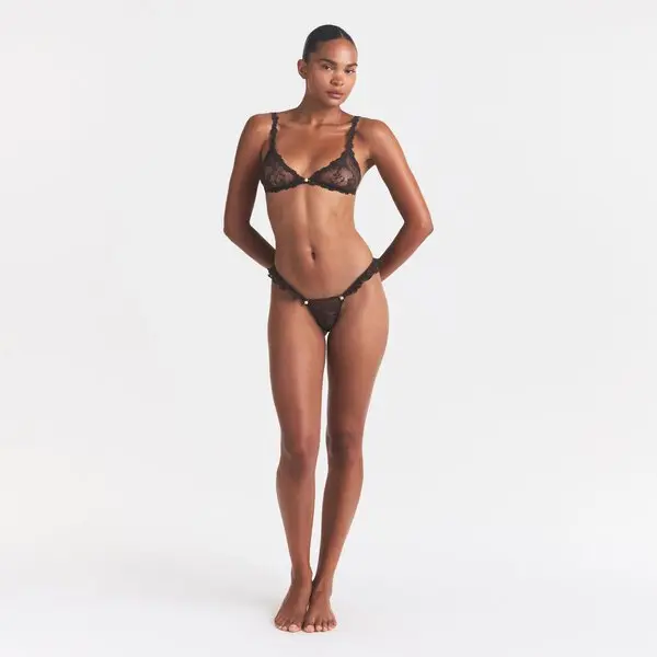 SKIMS Butterfly Thong | Deep Neutral | | Stretch Lace - Espresso