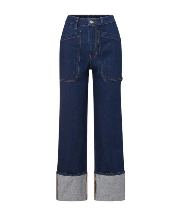 Veronica Beard Dylan Cuffed Cargo Straight-leg Jean Indigo
