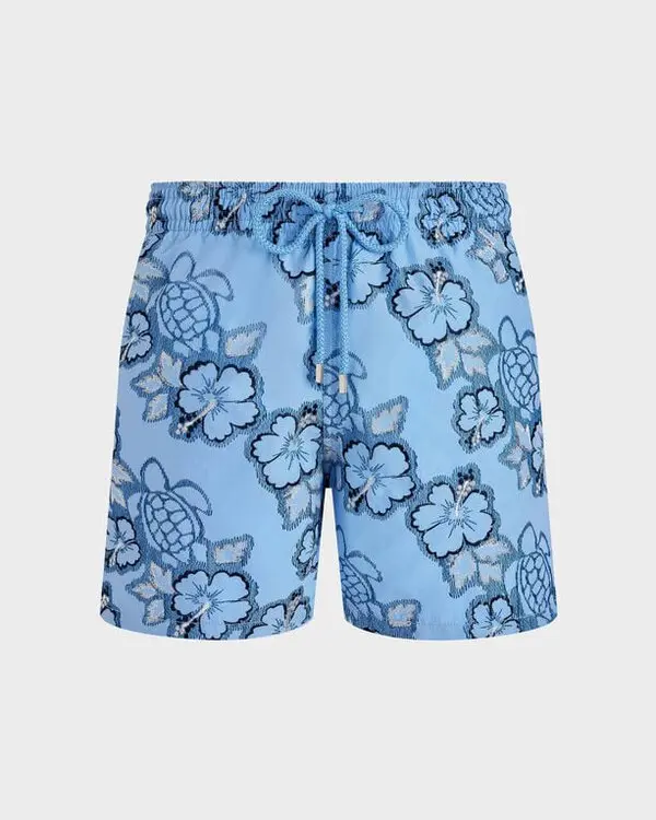Vilebrequin Hibiscus Embroidered Swim Trunks - Blue