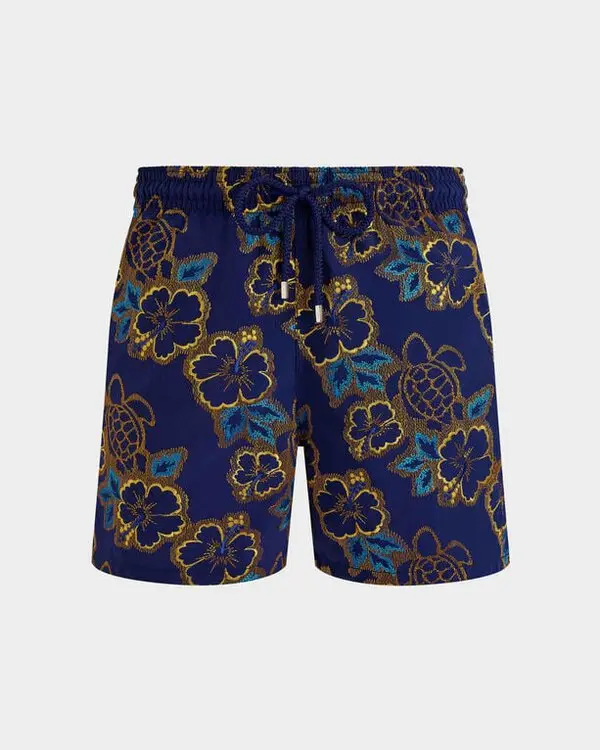 Vilebrequin Hibiscus Embroidered Swim Trunks - Blue