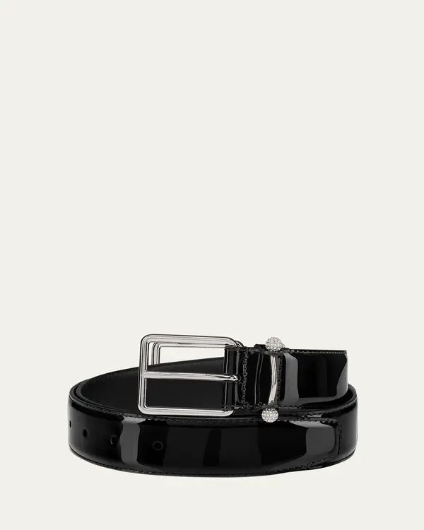 CHRISTIAN LOUBOUTIN Chambeliss Night Strass Patent Leather Belt - Black Silver