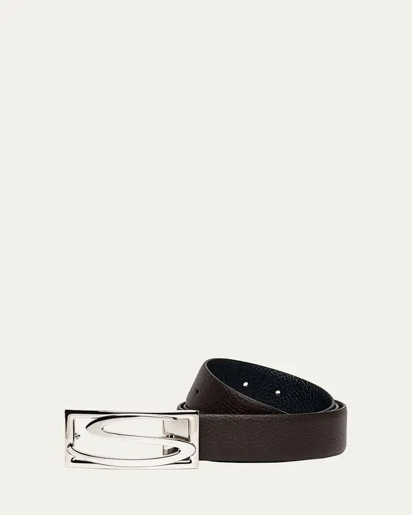 Santoni Rectangle S-buckle Reversible Leather Belt