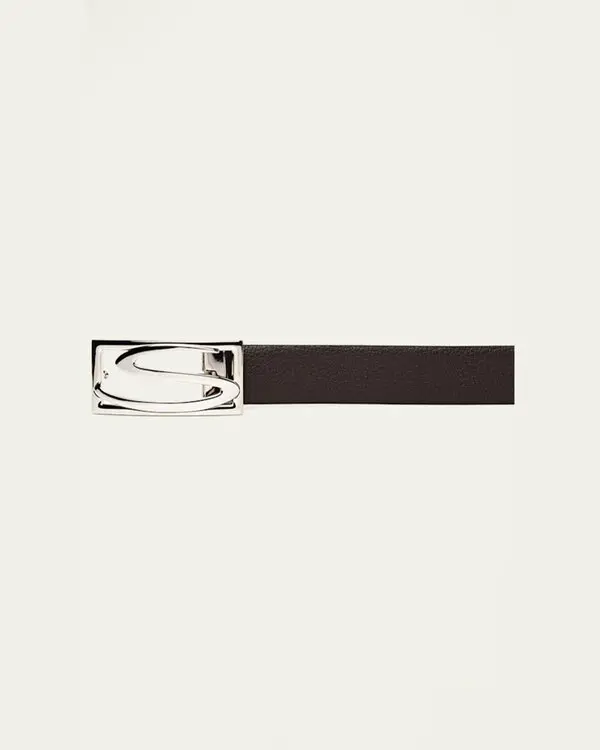 Santoni Rectangle S-buckle Reversible Leather Belt