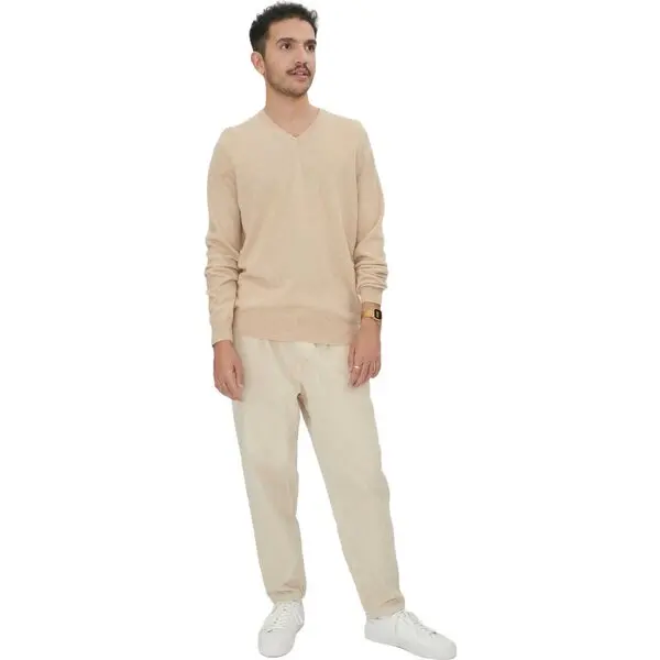 Gobi Cashmere Essential V-neck Cashmere Sweater - Beige