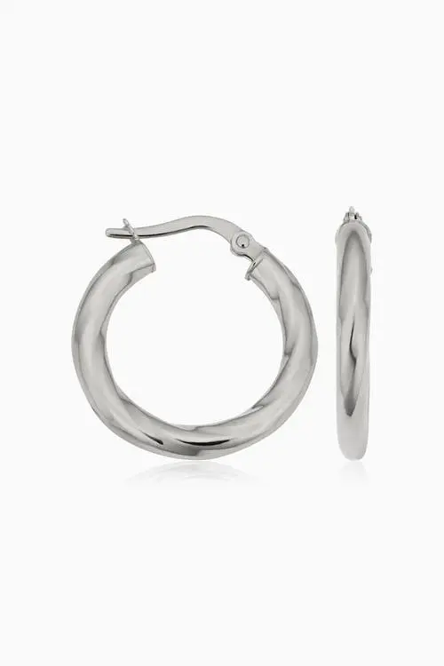 ORADINA 14k Gold Goddess Hoop Earrings - White Gold
