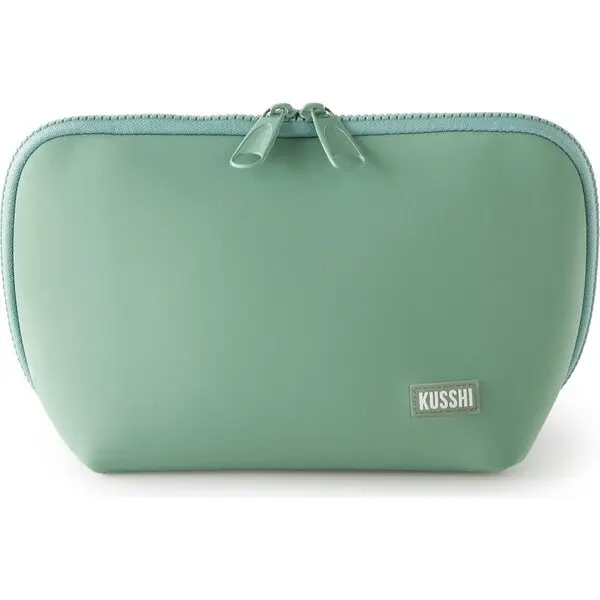 KUSSHI Neoprene Makeup Bag - Sage Green/ Coral Rose