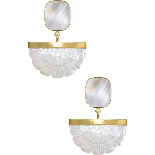 FREYA ROSE Hand Carved Mother Of Pearl Rose Drop Earrings - Gold