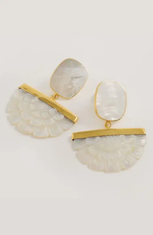 FREYA ROSE Hand Carved Mother Of Pearl Rose Drop Earrings - Gold