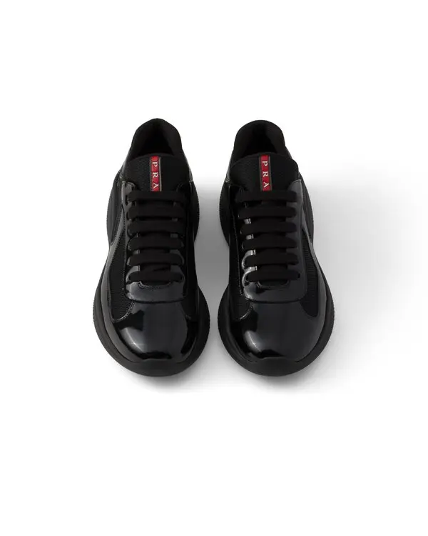 Prada Patent Leather And Technical Fabric America's Cup Sneakers - Black