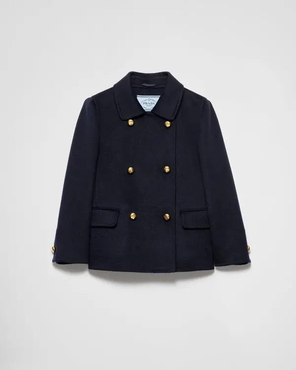 Prada Embroidered Cashgora Double-breasted Jacket - Navy