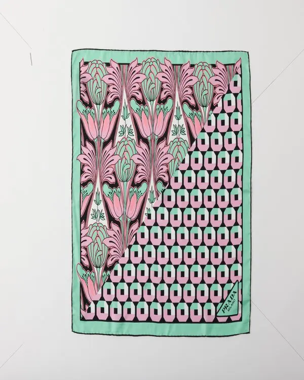 Prada Printed Silk Twill Scarf 55 - Green