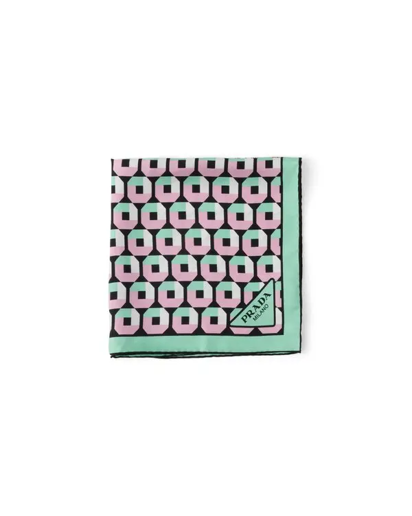Prada Printed Silk Twill Scarf 55 - Green