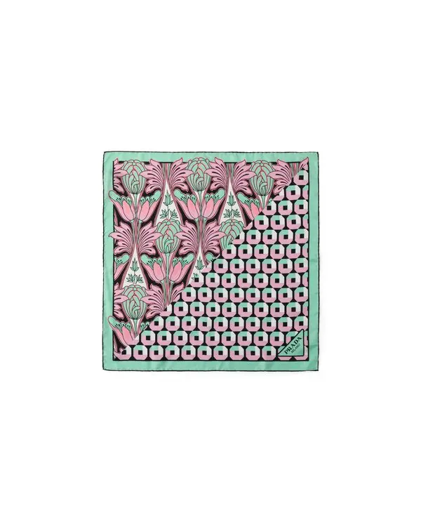 Prada Printed Silk Twill Scarf 55 - Green