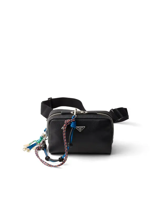 Prada Leather Shoulder Bag With Charm - Black