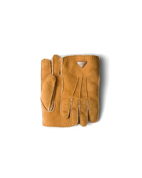 Prada Suede Sheepskin Gloves - Neutral