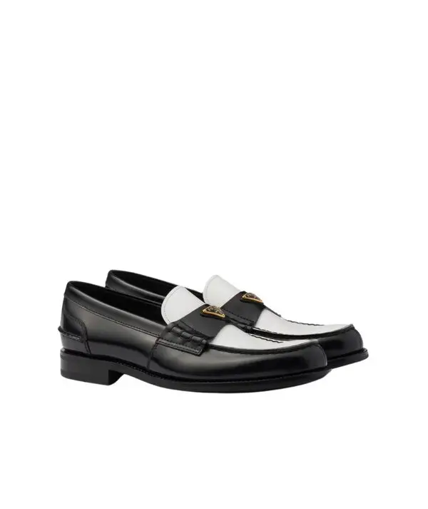 Prada Two-tone Brushed Leather Loafers