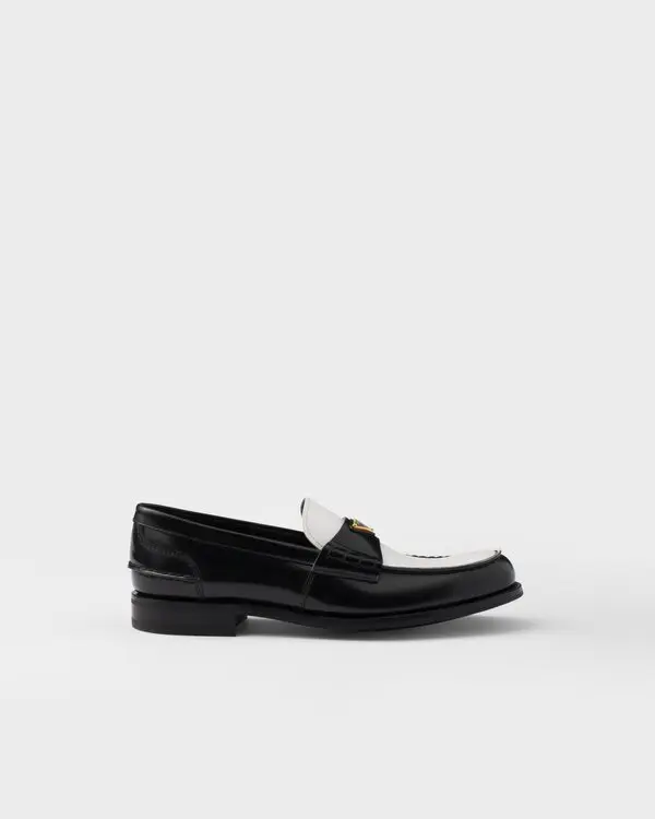 Prada Two-tone Brushed Leather Loafers
