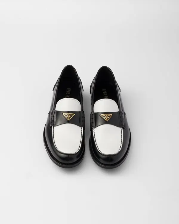 Prada Two-tone Brushed Leather Loafers