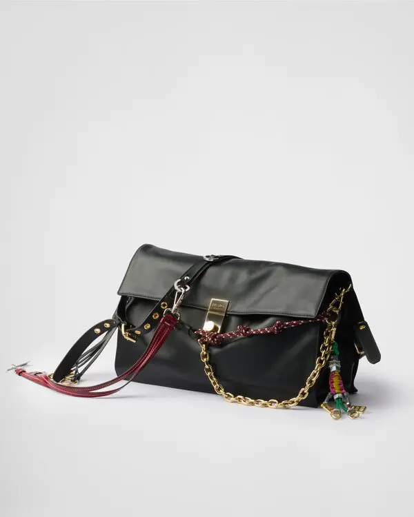 Prada Soft Sound Leather Shoulder Bag With Charms