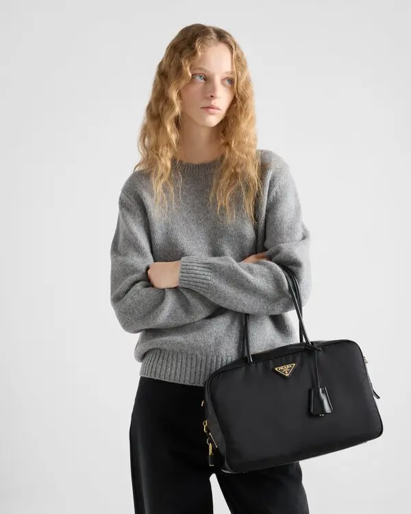Prada Re-Nylon And Leather Top-Handle Bag - Black | Editorialist