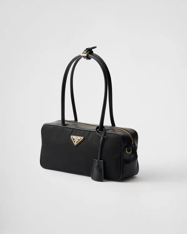 Prada Re-Nylon And Leather Top-Handle Bag With Padlock - Black