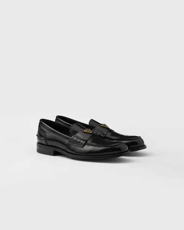 Prada Brushed Leather Loafers - Black