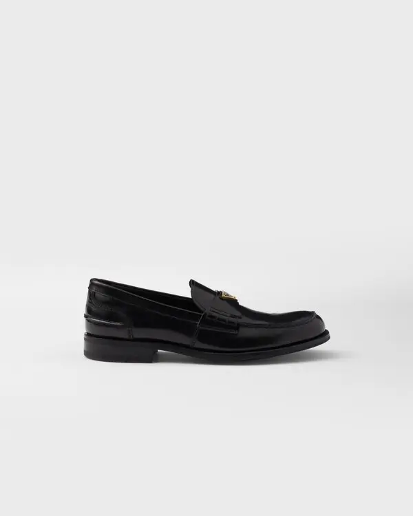 Prada Brushed Leather Loafers - Black