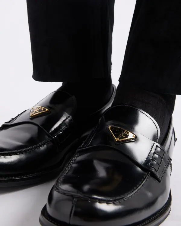 Prada Brushed Leather Loafers - Black