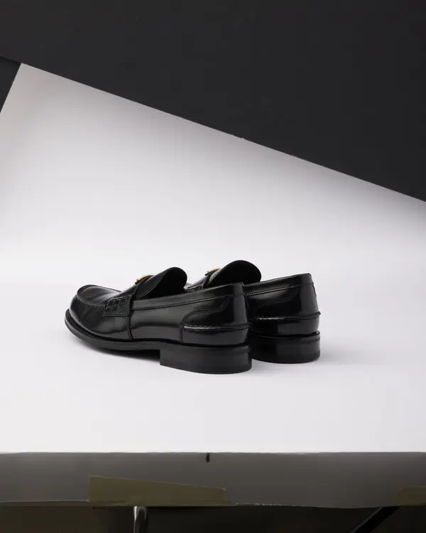 Prada Brushed Leather Loafers - Black