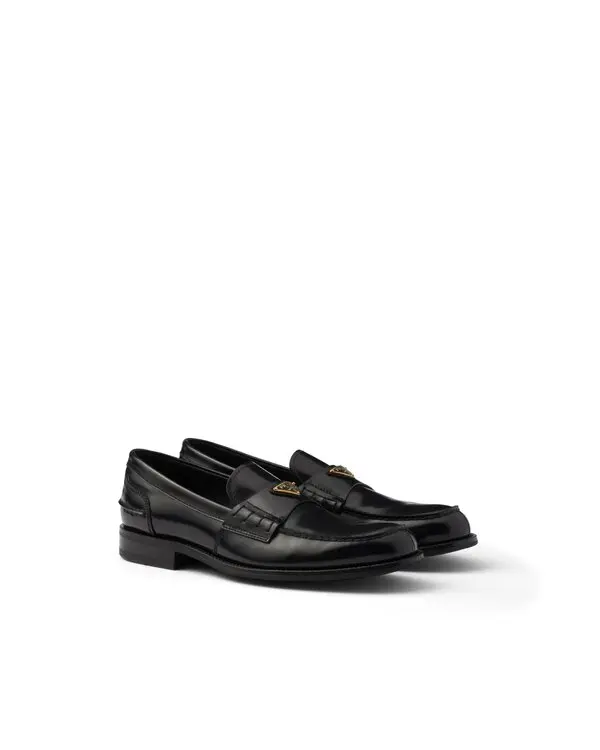 Prada Brushed Leather Loafers - Black