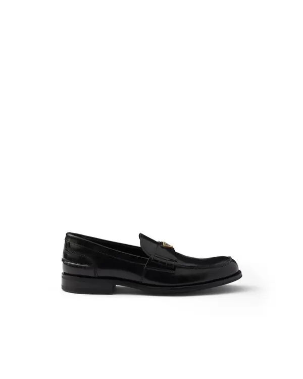 Prada Brushed Leather Loafers - Black
