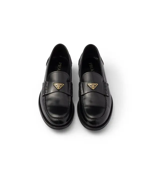 Prada Brushed Leather Loafers - Black