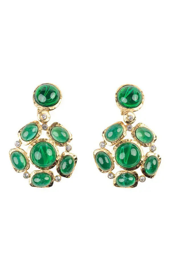 KENNETH JAY LANE Emerald Cabochon Clip-on Drop Earrings - Gold