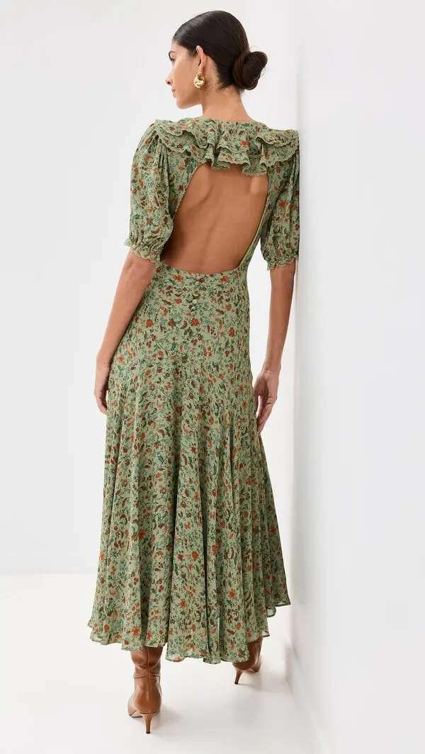 reformation dark green floral dress Green Floral Reformation Dress by Reformation