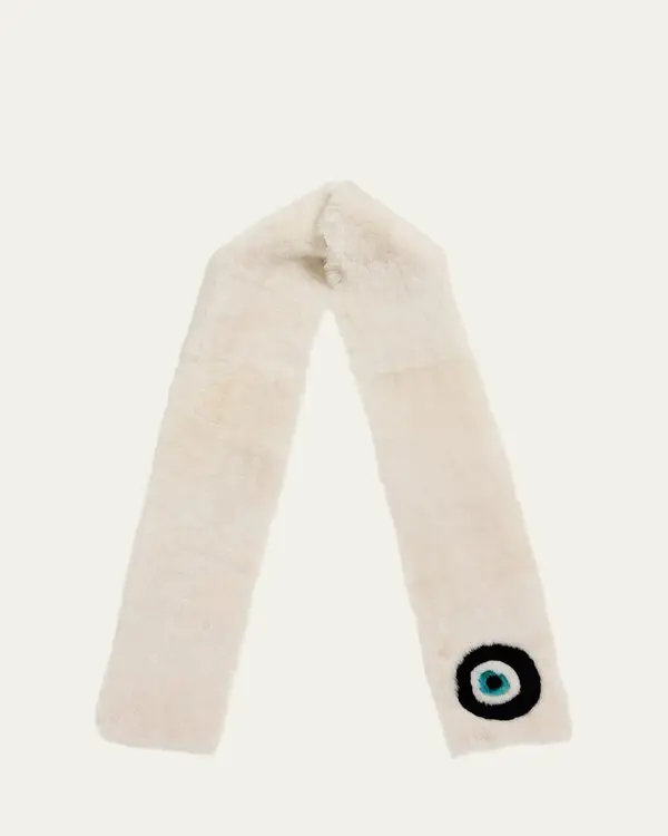 Pologeorgis Evil Eye Merino Shearling Scarf - Egret