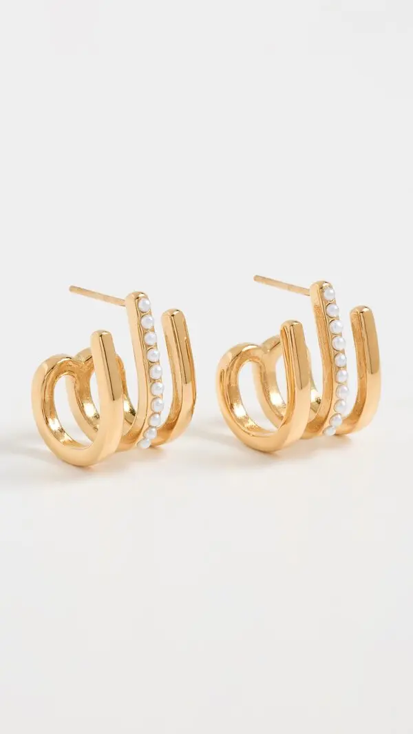 KENNETH JAY LANE Gold Post Huggie Earrings With Imitation Pearls