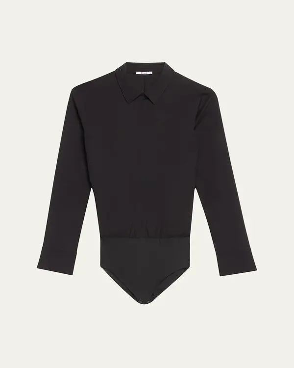 Wolford Cotton Poplin Blouse Bodysuit - Black
