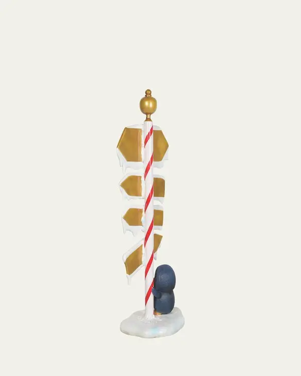 UNIVERSAL STATUES North Pole Sign With Baby Penguin Christmas Decoration