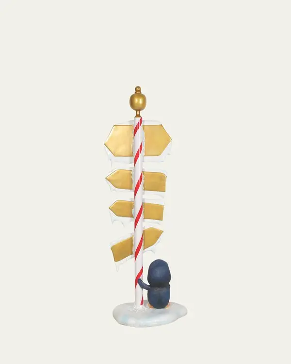 UNIVERSAL STATUES North Pole Sign With Baby Penguin Christmas Decoration