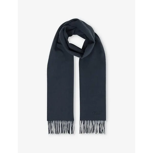 REISS Picton Fringed-trim Wool And Cashmere-blend Scarf - Airforce Blue