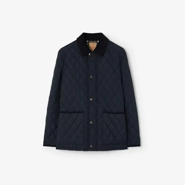 Burberry Quilted Nylon Haddington Jacket With Corduroy Collar - Navy