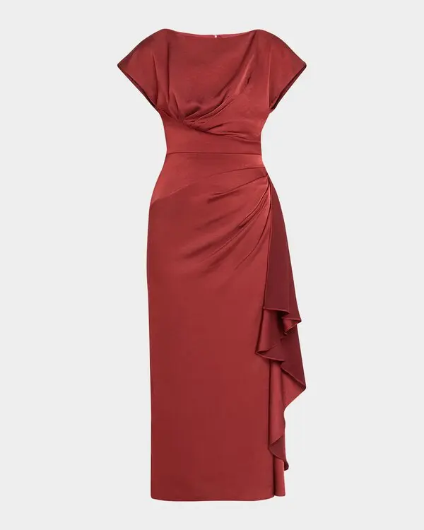 Lela Rose Florence Metallic Midi Dress With Draped Detail