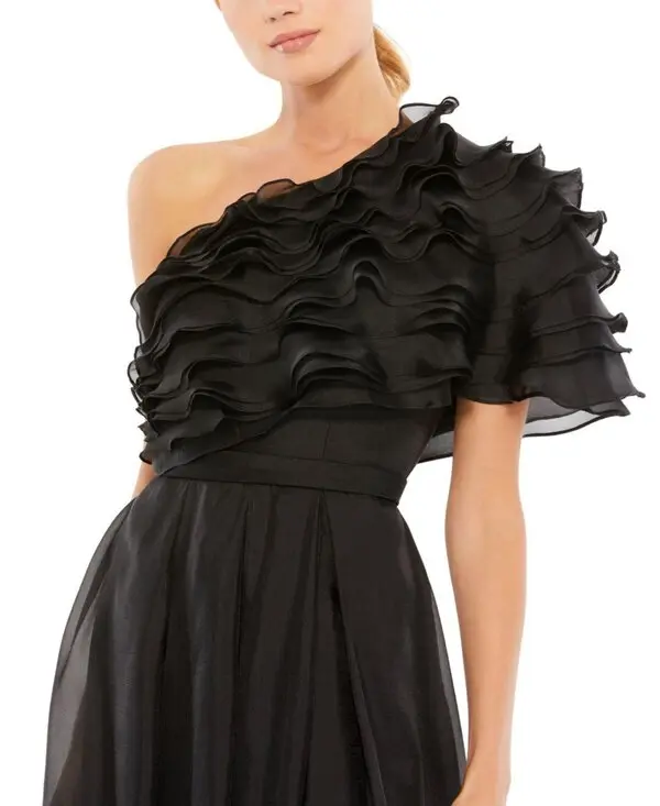 Mac Duggal Ieena Ruffle Layered One Shoulder Gown